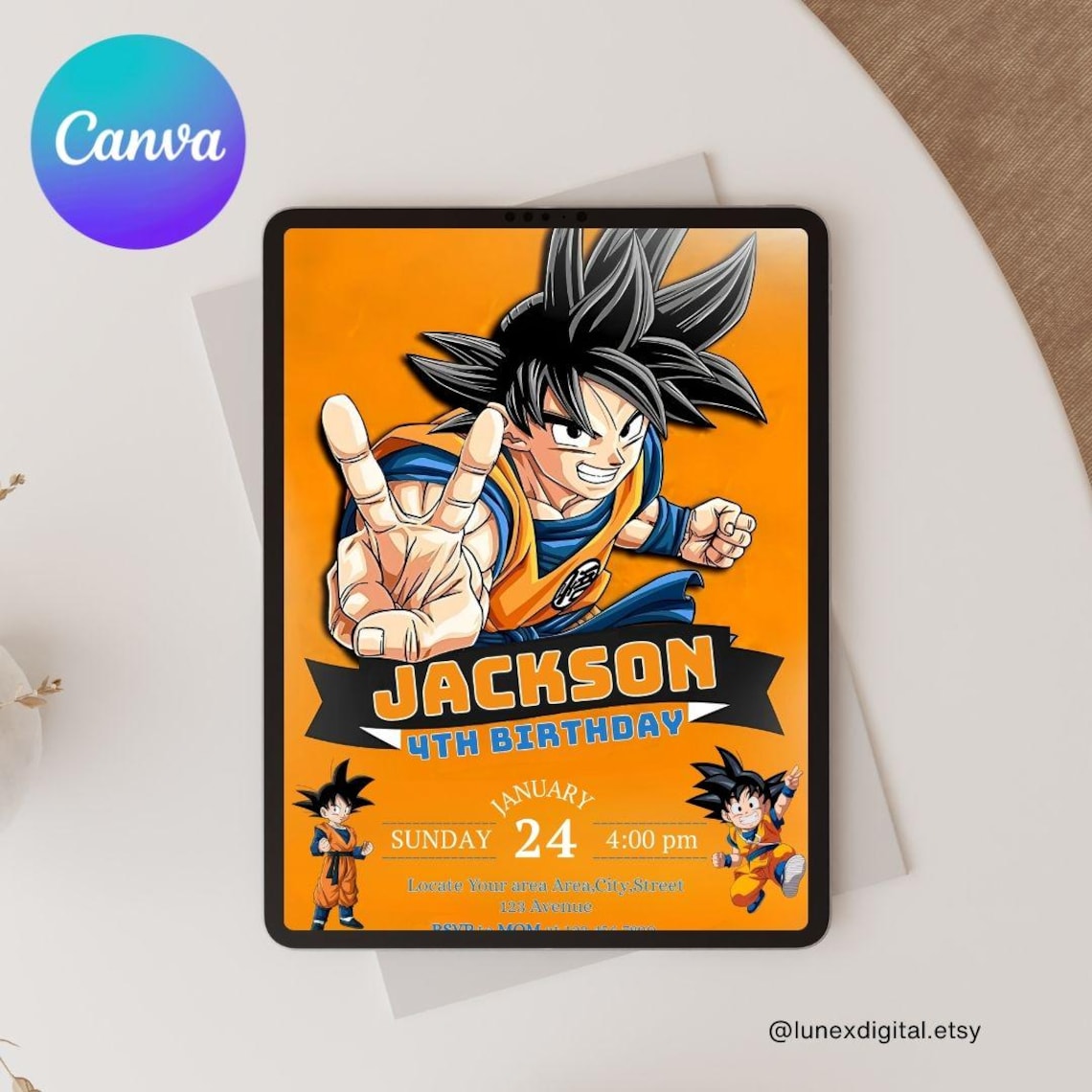 Goku Birthday Invitation Card Template - Etsy