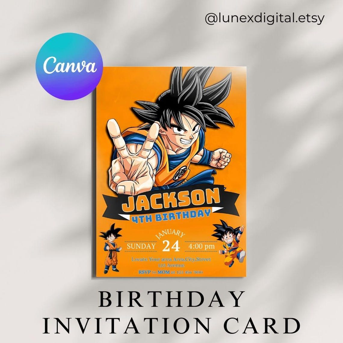 Goku Birthday Invitation Card Template - Etsy