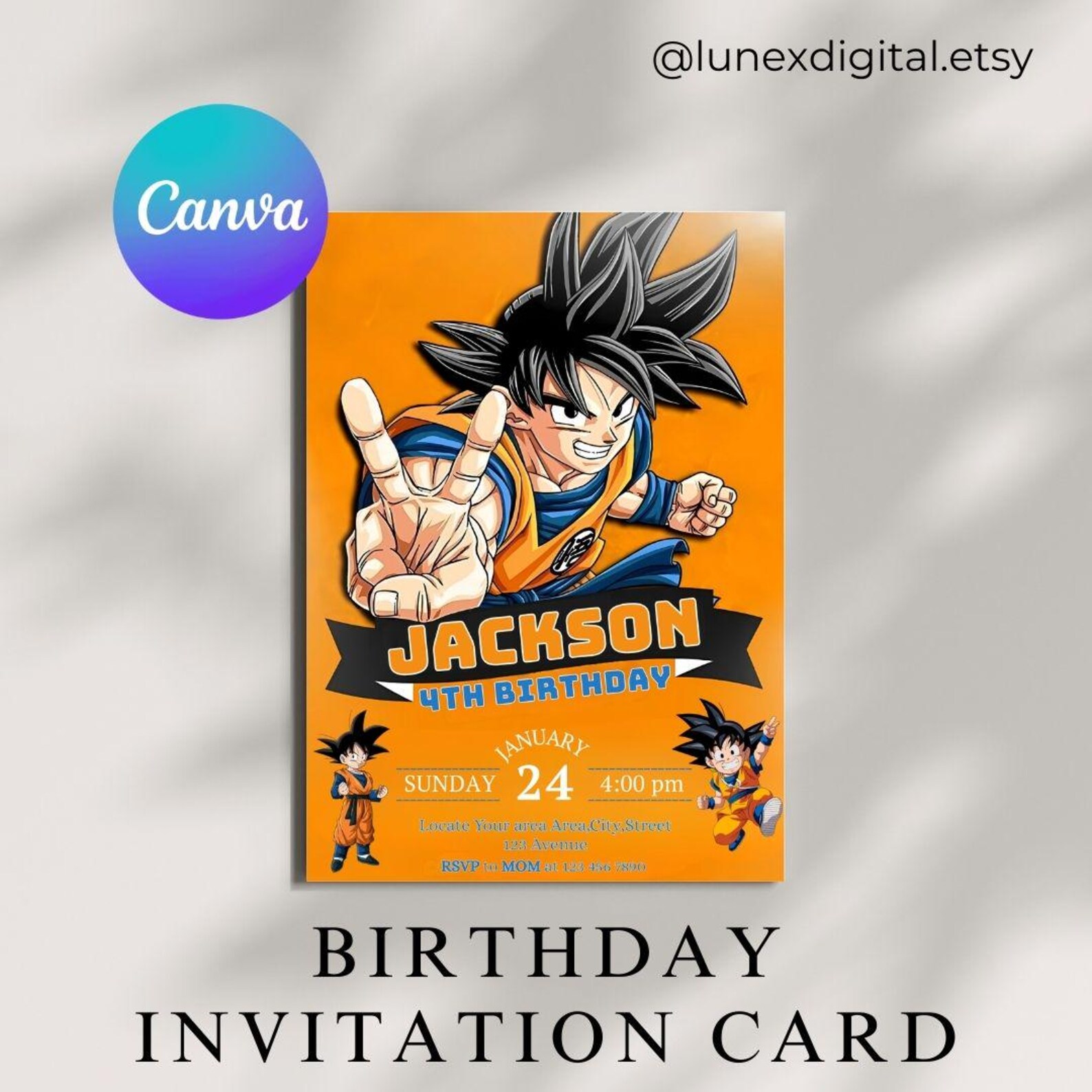Goku Birthday Invitation Card Template - Etsy