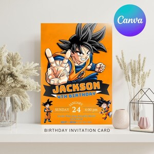 Goku Birthday Invitation Card Template - Etsy