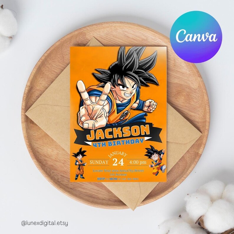 Goku Birthday Invitation Card Template - Etsy