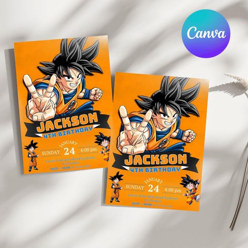 Goku Birthday Invitation Card Template - Etsy