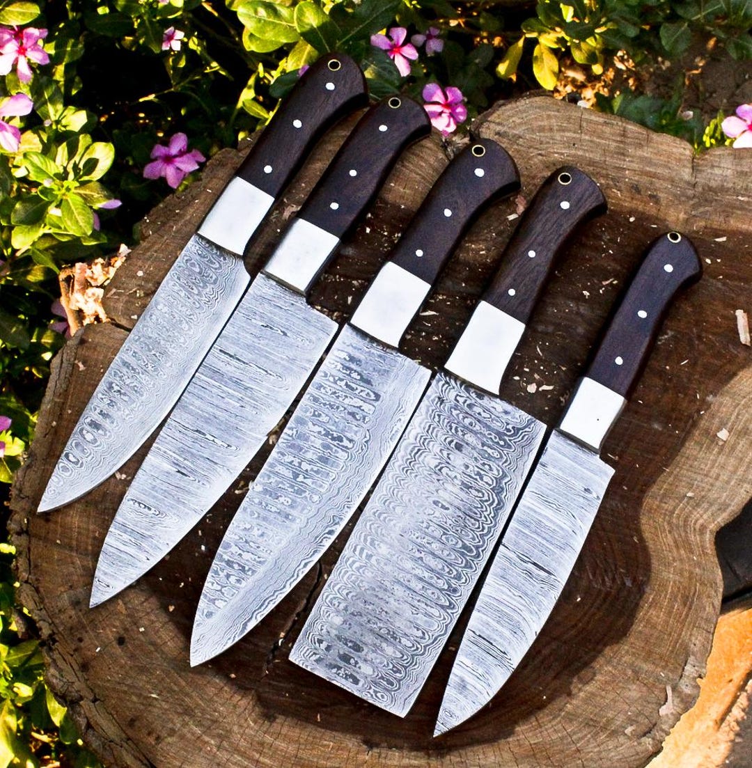 Premium Kitchen Knife Set - Hand Forged Damascus Chef Knives, Damascus ...