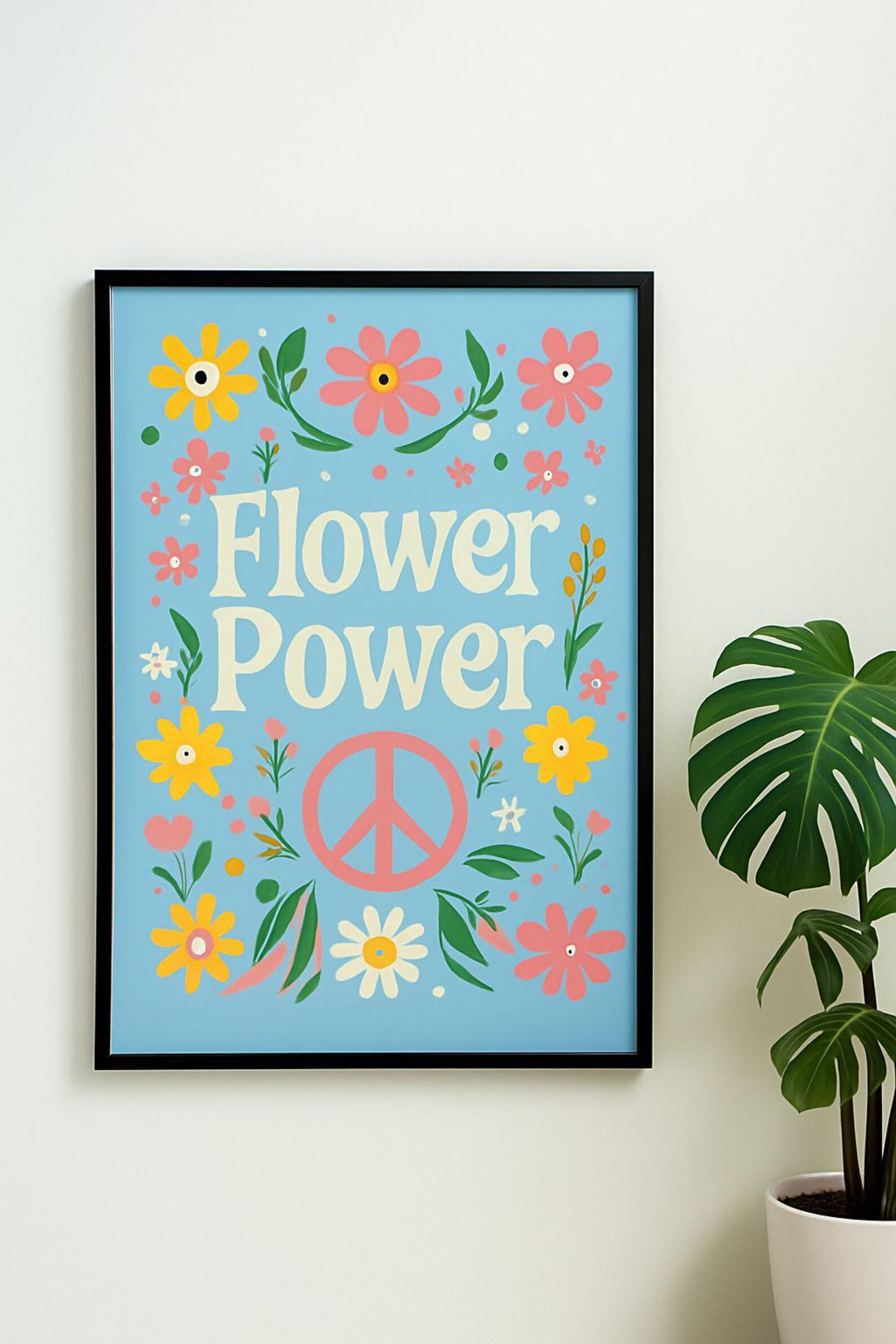 Flower Power Poster: 70s Retro Peace Sign Art (digital Download) - Etsy