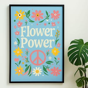 Flower Power Poster: 70s Retro Peace Sign Art (digital Download) - Etsy