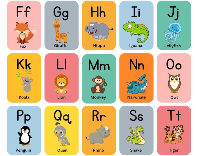 Pastel Rainbow Alphabet Posters A–Z | ABC Animal Flashcards | Classroom ...