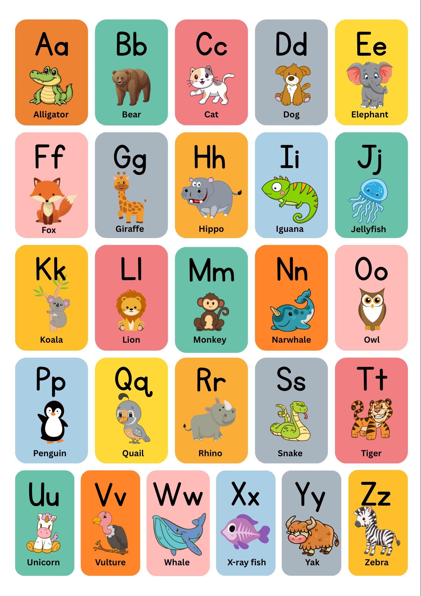 Pastel Rainbow Alphabet Posters A–Z | ABC Animal Flashcards | Classroom ...