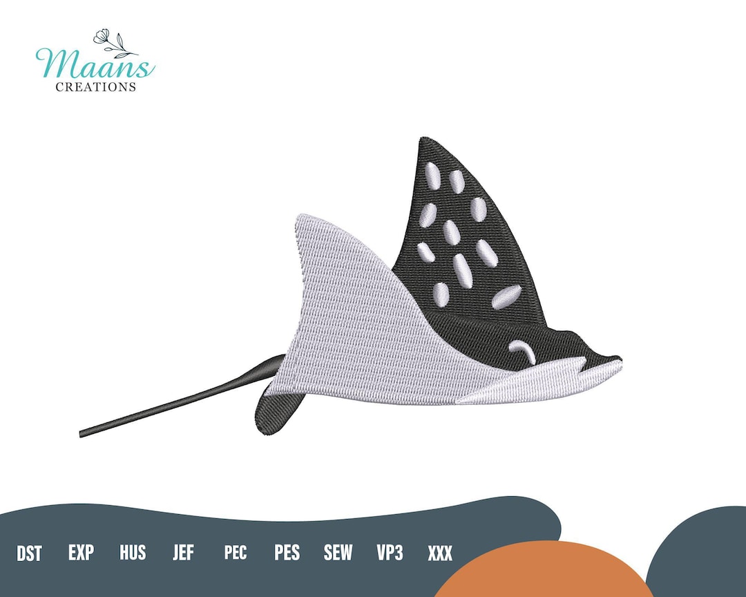 Stingray Machine Embroidery Design, Cute Ocean Ray Embroidery File ...