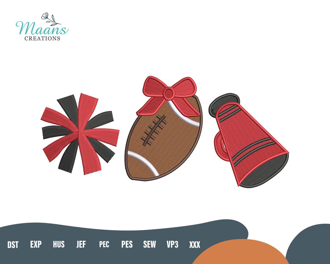 Football Cheer Embroidery Design, Trio Embroidery Patch, Sketch Stitch ...