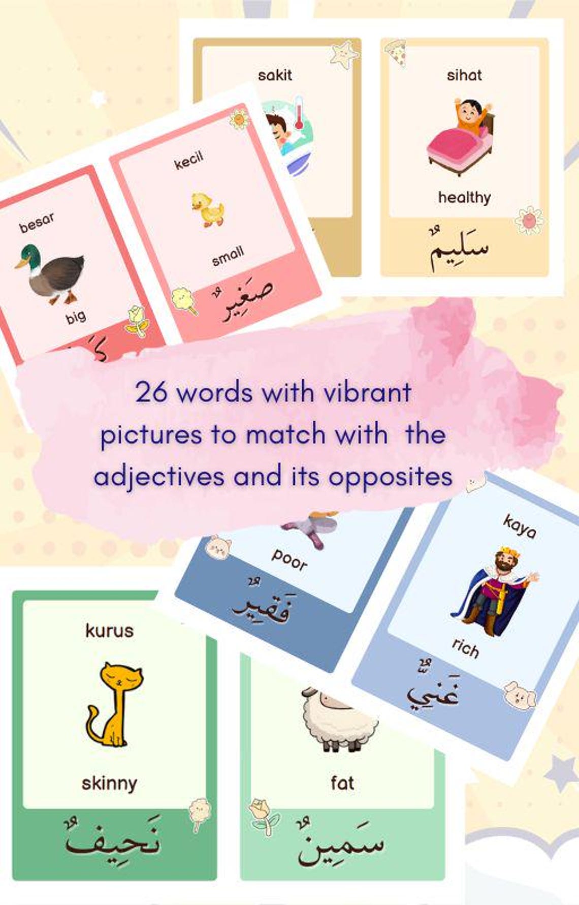 3-language Adjective Opposites: Digital Flashcards for Kids That ...