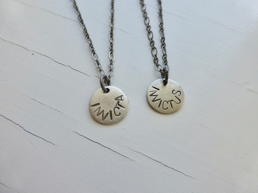 Couples Necklace Set Matching Latin Word Invictus Invicta Meaning ...