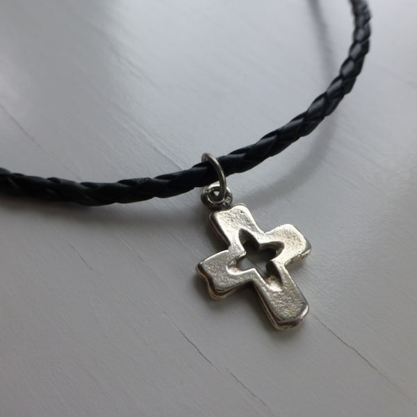 Leather Braided Cross Necklace for Men - Etsy