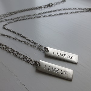I Like Us, Matching Couples Necklaces, Hand Stamped Jewelry, Love ...