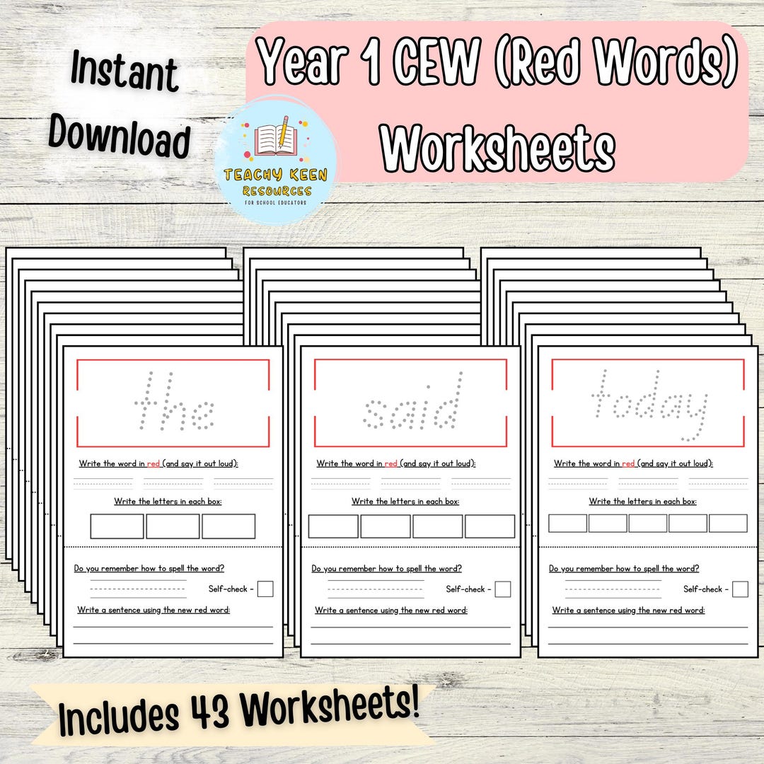 Year 1 Common Exception Words (red Words) Worksheets Bundle - Etsy
