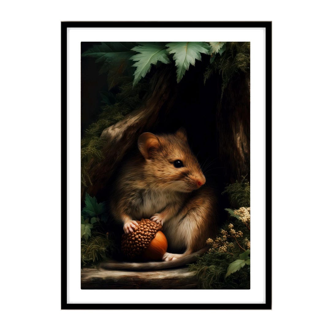 Mouse With Acorn Print: Woodland Animal Digital Illustration (A4, A3 ...