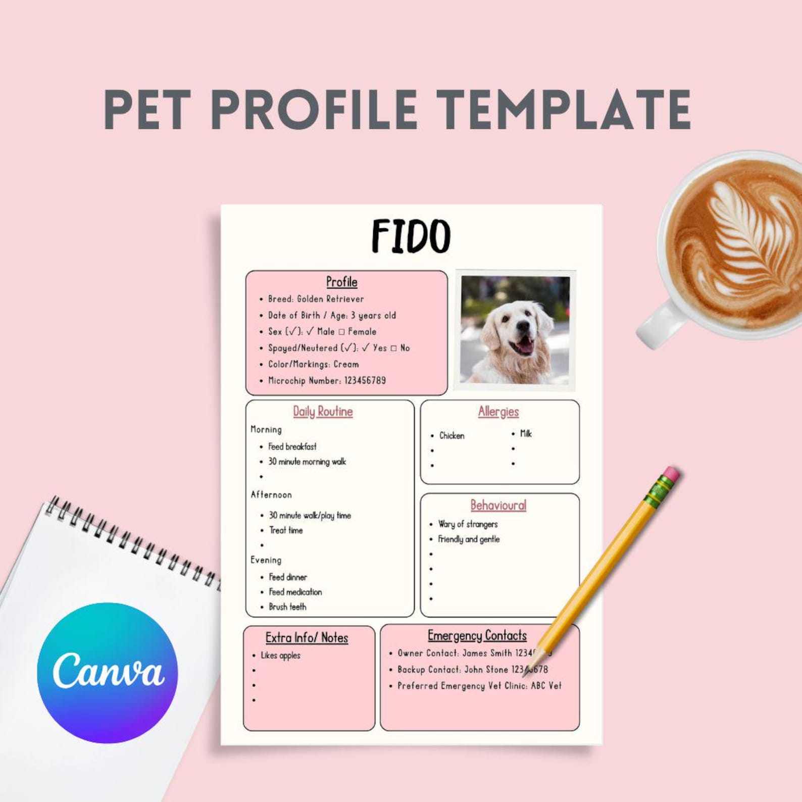 Editable Pet Profile Template | Printable Pet Info Sheet for Sitters ...