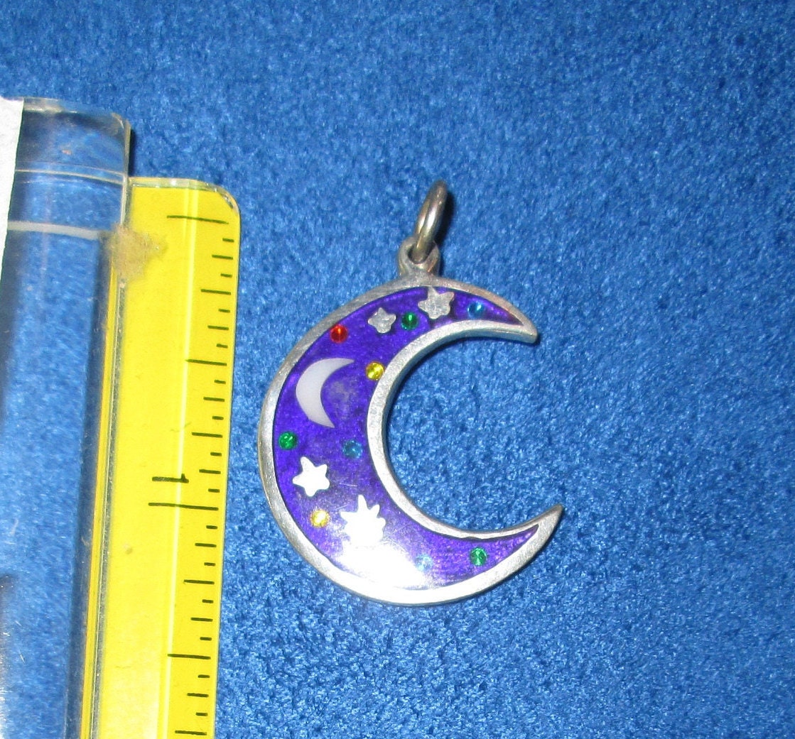 Pewter Moon Pendant With Enamel Inlay Including Stars, Moon, Gemstone ...