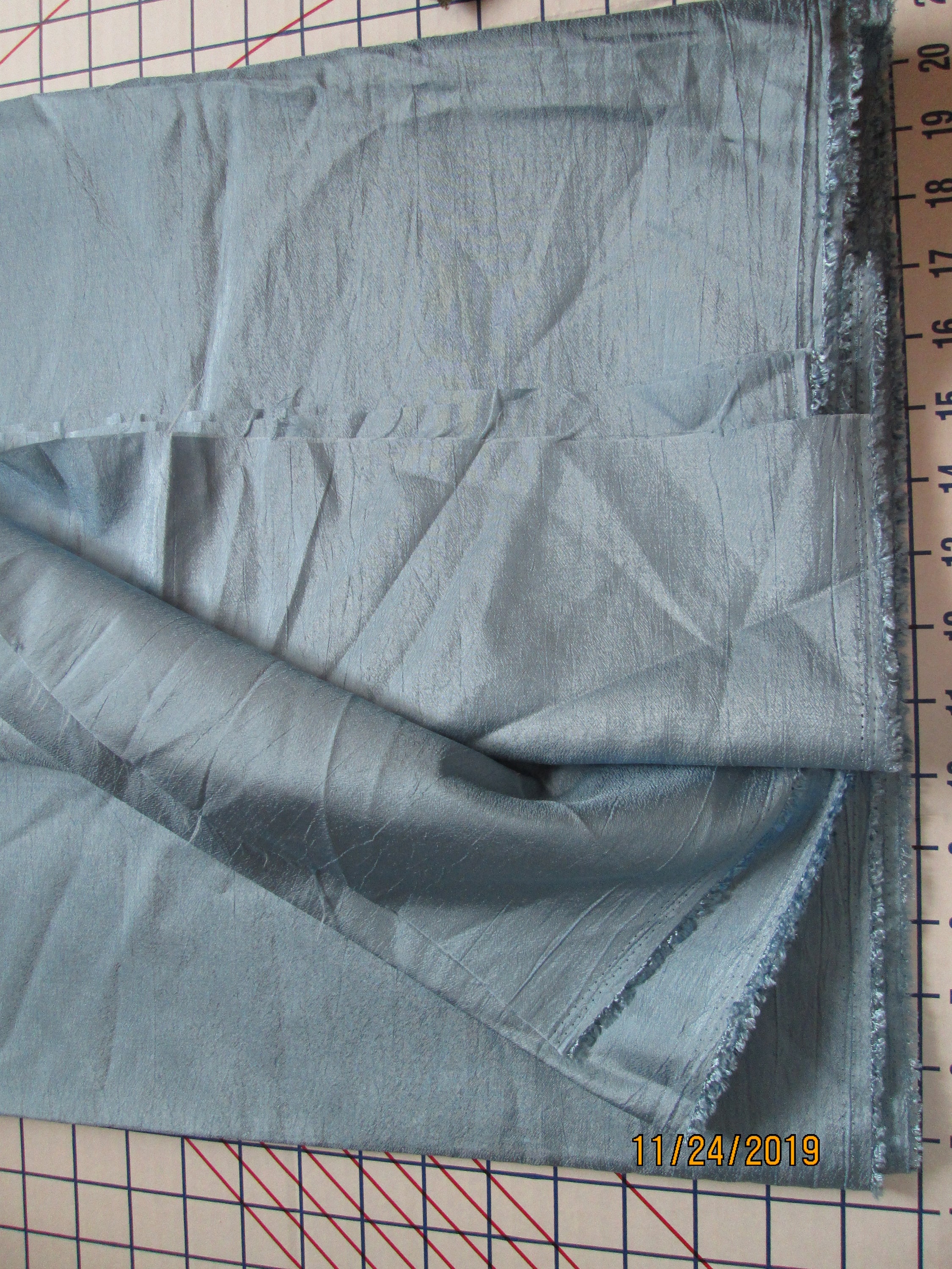 Two Cuts of Thin, Slick Polyester Fabric, Olive Green and Light Blue ...
