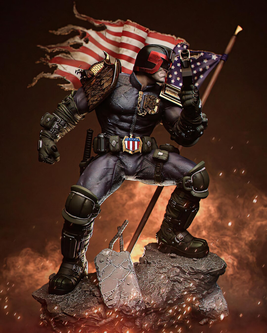 Patriot Enforcer STL – Armed Justice Warrior Figurine With US Flag – 3D ...