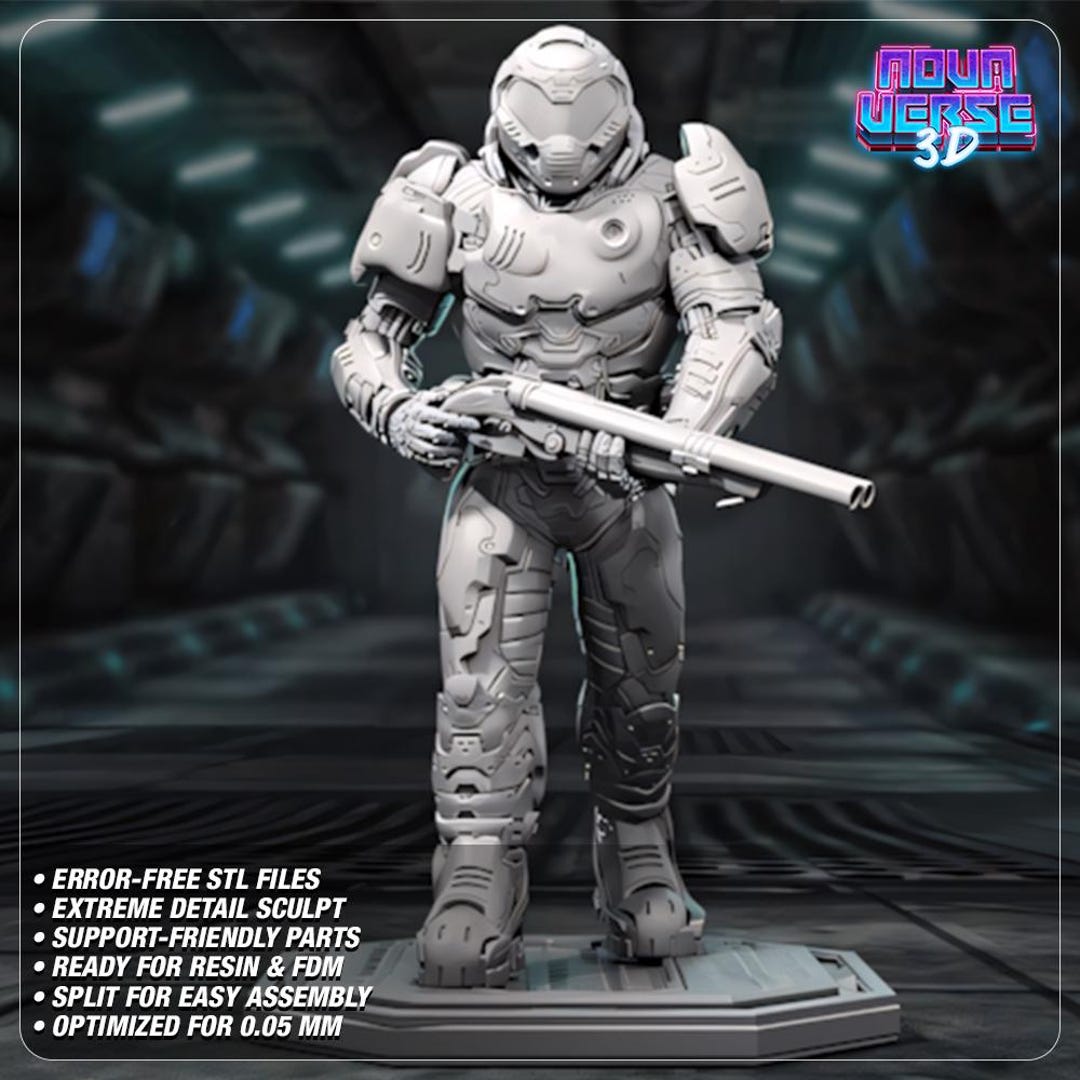 Doom Slayer STL – Fanart Shotgun Pose Figurine, Sci-fi Armor Warrior 3D ...