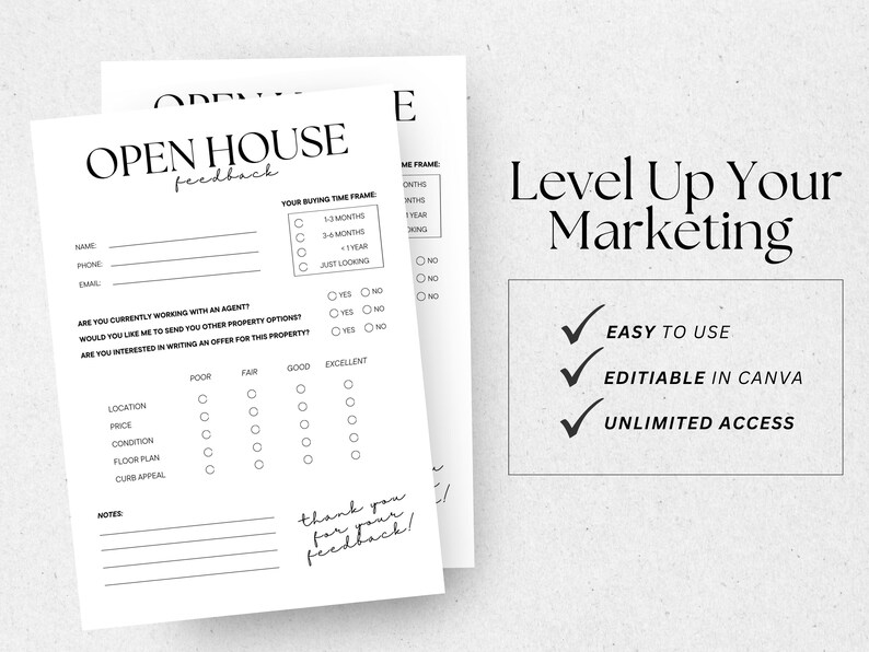 Open House Feedback Form, Real Estate Marketing Template, Editable Open ...