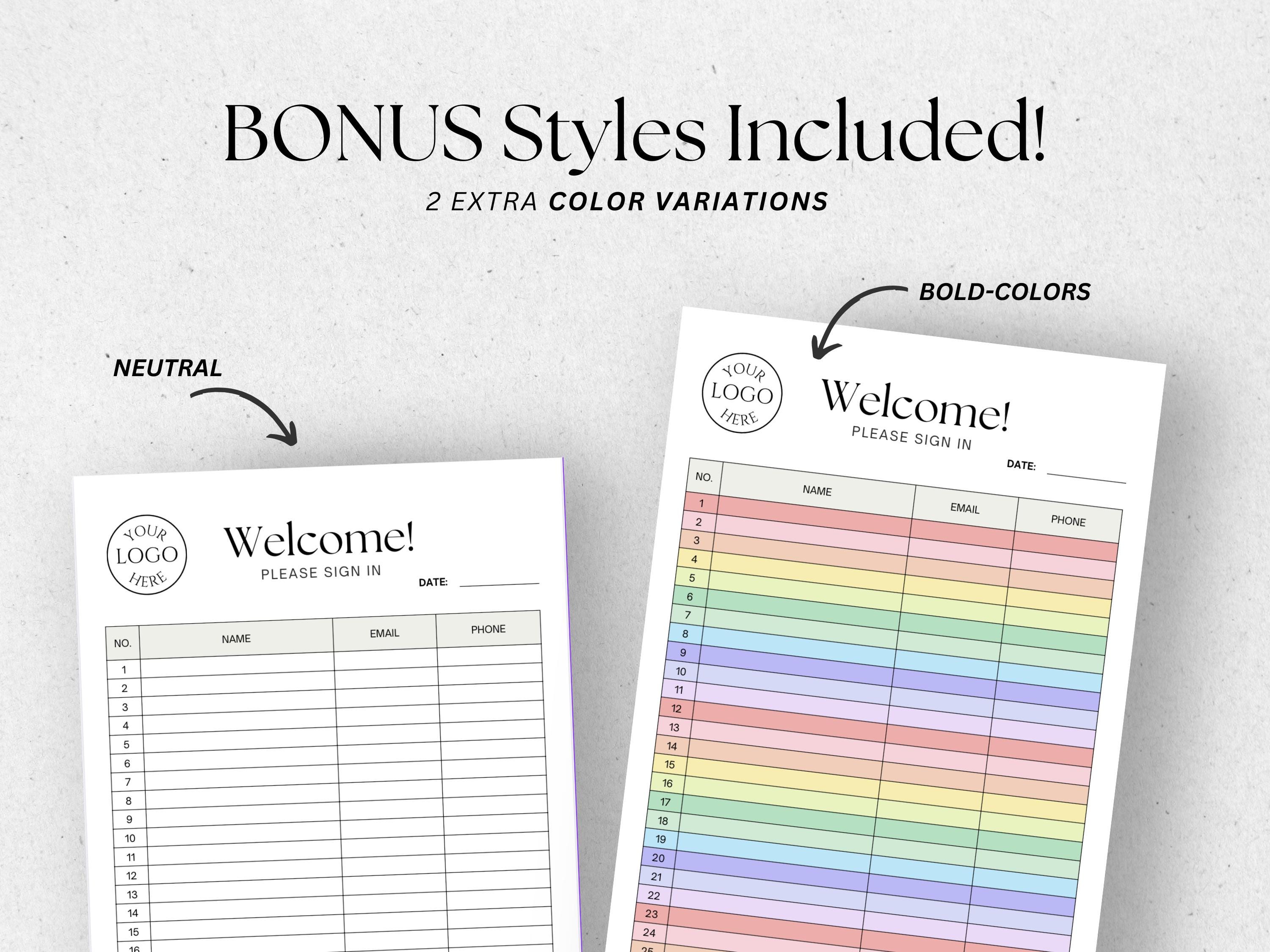 Hair Salon Sign in Sheet, Spa Client Sign in Template, Meeting Sign in ...