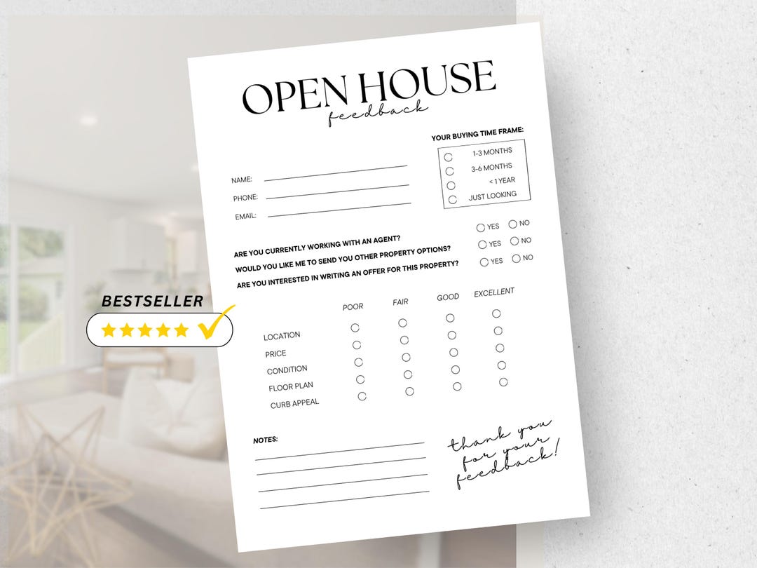 Open House Feedback Form, Real Estate Marketing Template, Editable Open ...