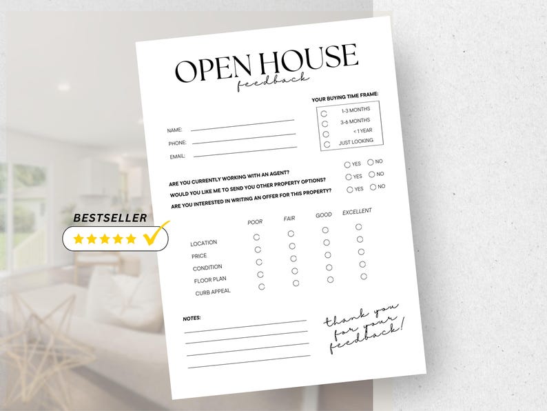 Open House Feedback Form, Real Estate Marketing Template, Editable Open ...