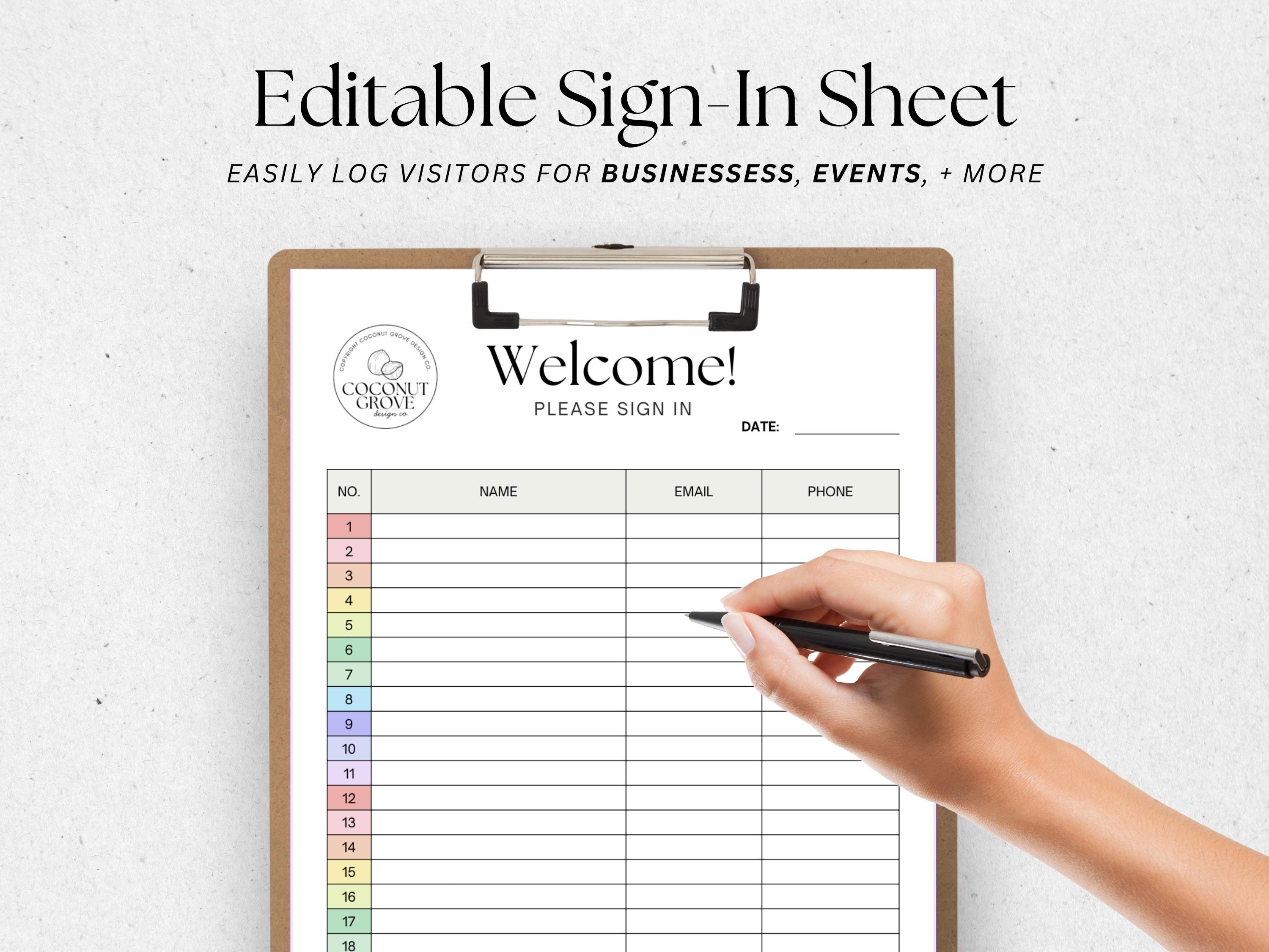 Editable Sign in Sheet, Spa Client Check in Template, Printable Office ...