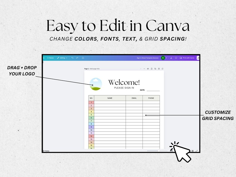 Hair Salon Sign in Sheet, Spa Client Sign in Template, Meeting Sign in ...