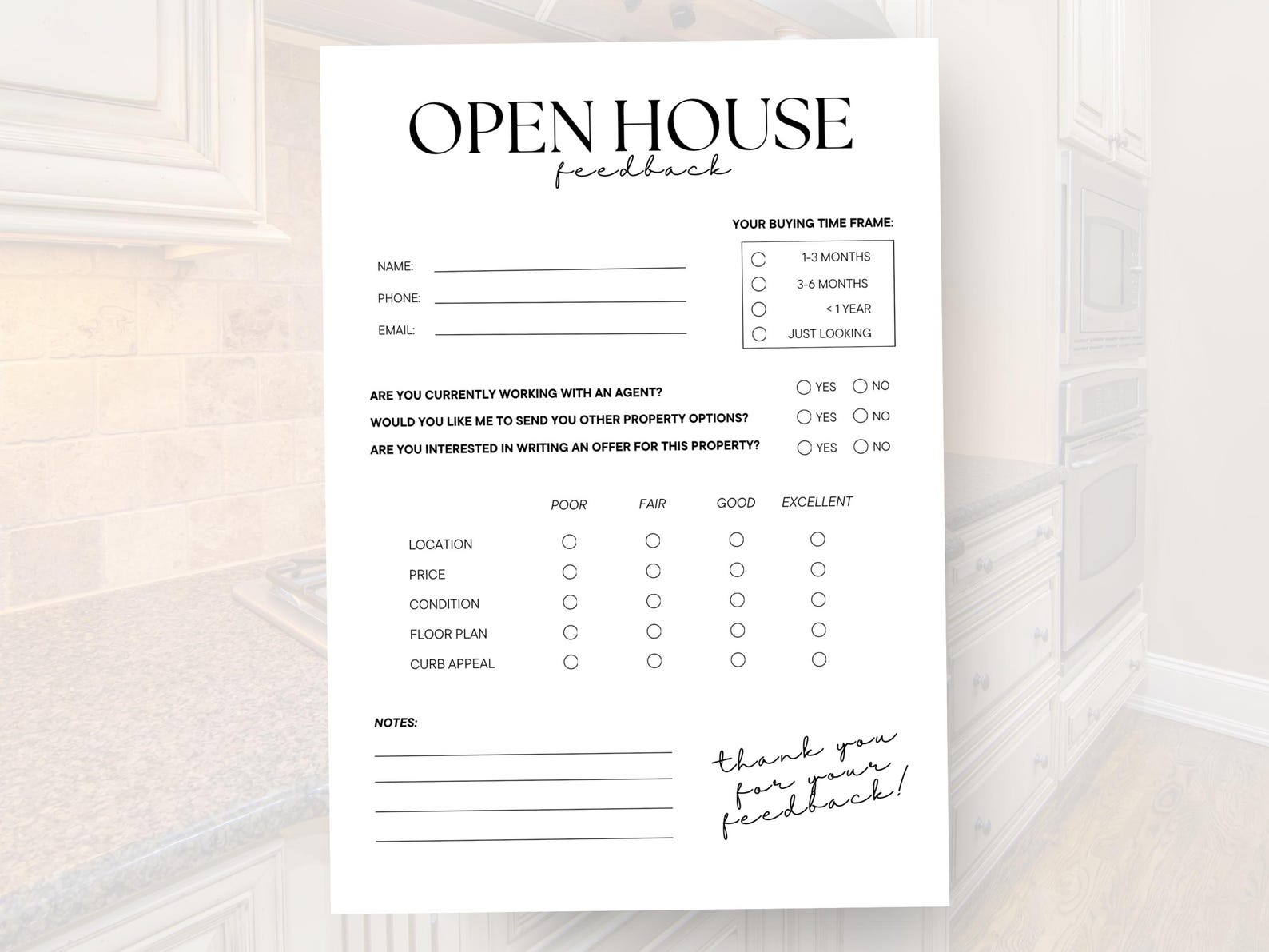 Open House Feedback Form, Real Estate Marketing Template, Editable Open ...