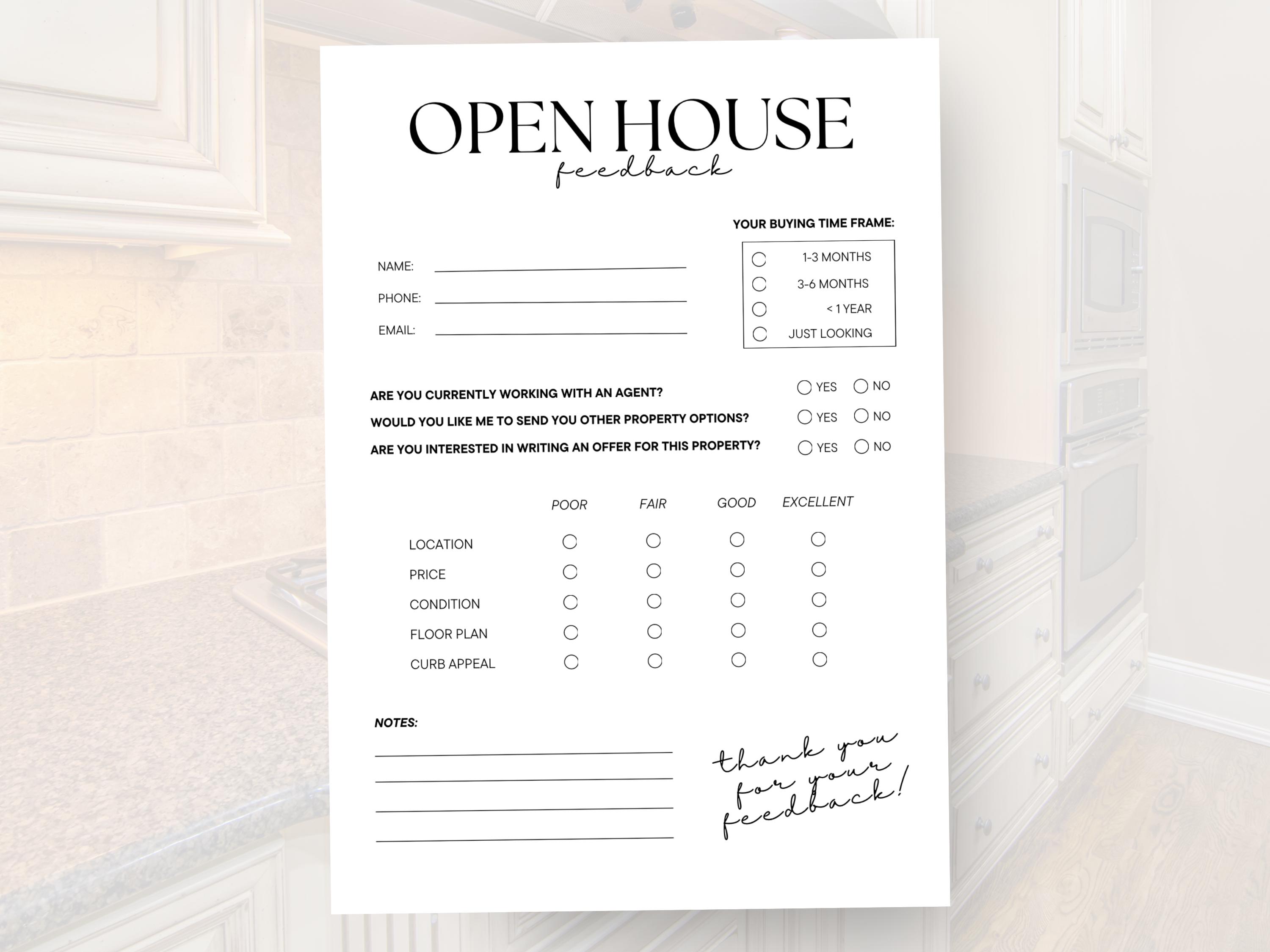 Open House Feedback Form, Real Estate Marketing Template, Editable Open ...