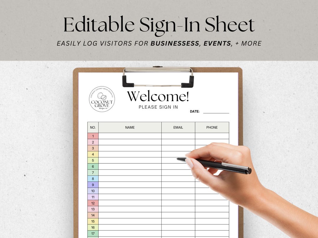 Hair Salon Sign in Sheet, Spa Client Sign in Template, Meeting Sign in ...