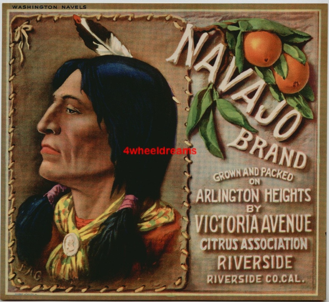 1930s Navajo Native American Indian Brave Riverside CA Crate Label ...