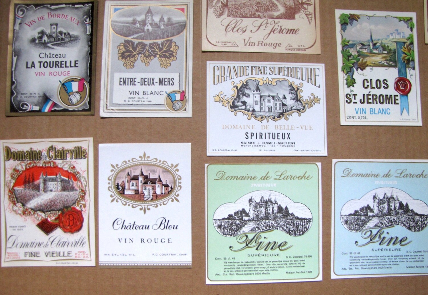1940 50s Vintage French Wine Chateau Bottle Labels St Jerome Vin De ...
