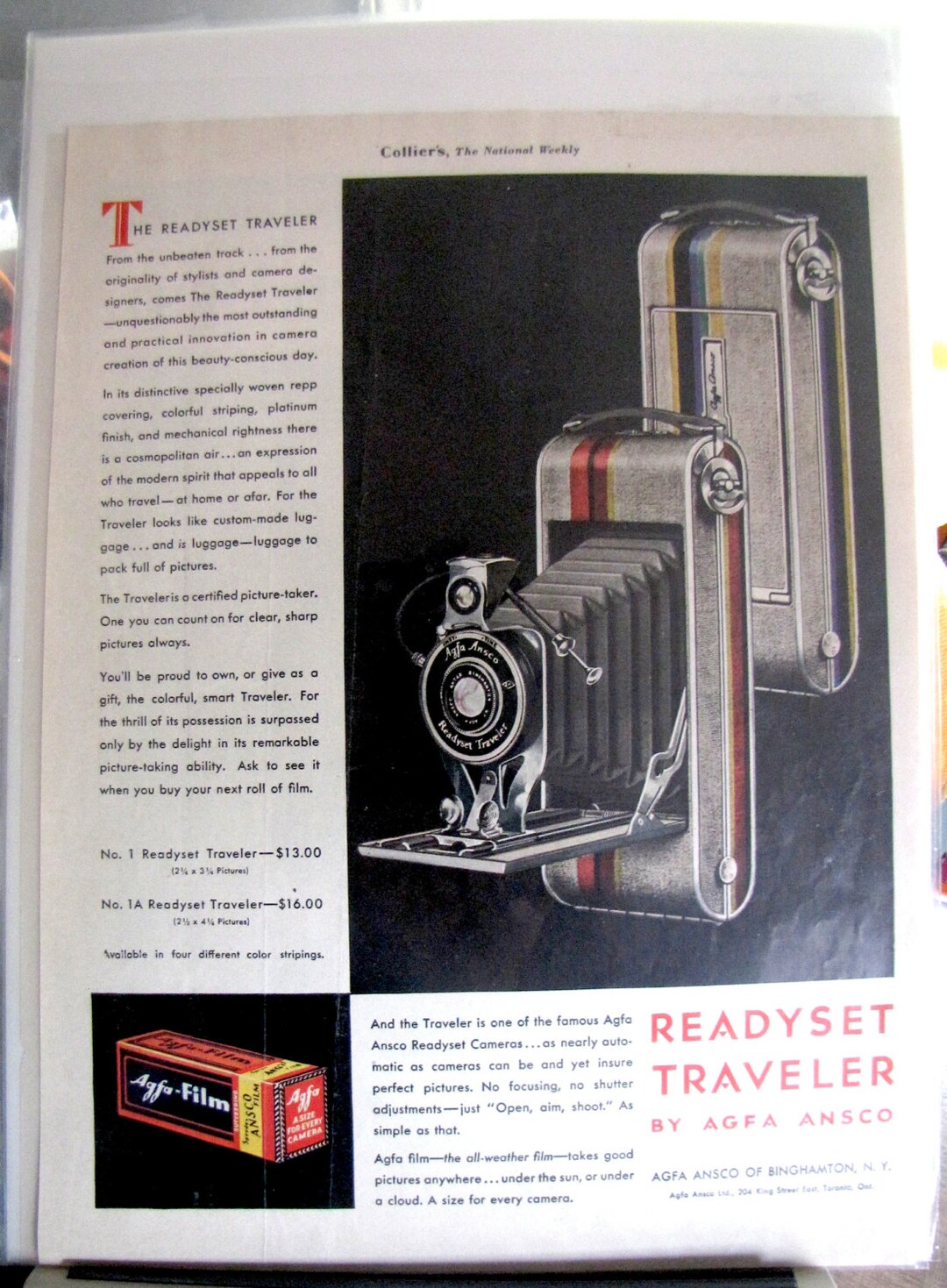 1930 Agfa Ansco Readyset Traveler Camera Antique Vintage Photography Ad ...