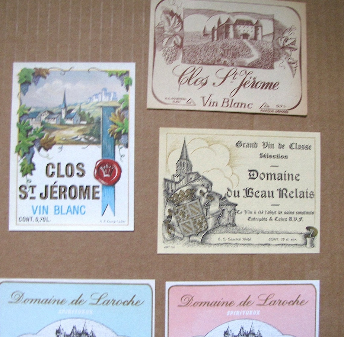 1940 50s Vintage French Wine Chateau Bottle Labels St Jerome Vin De ...
