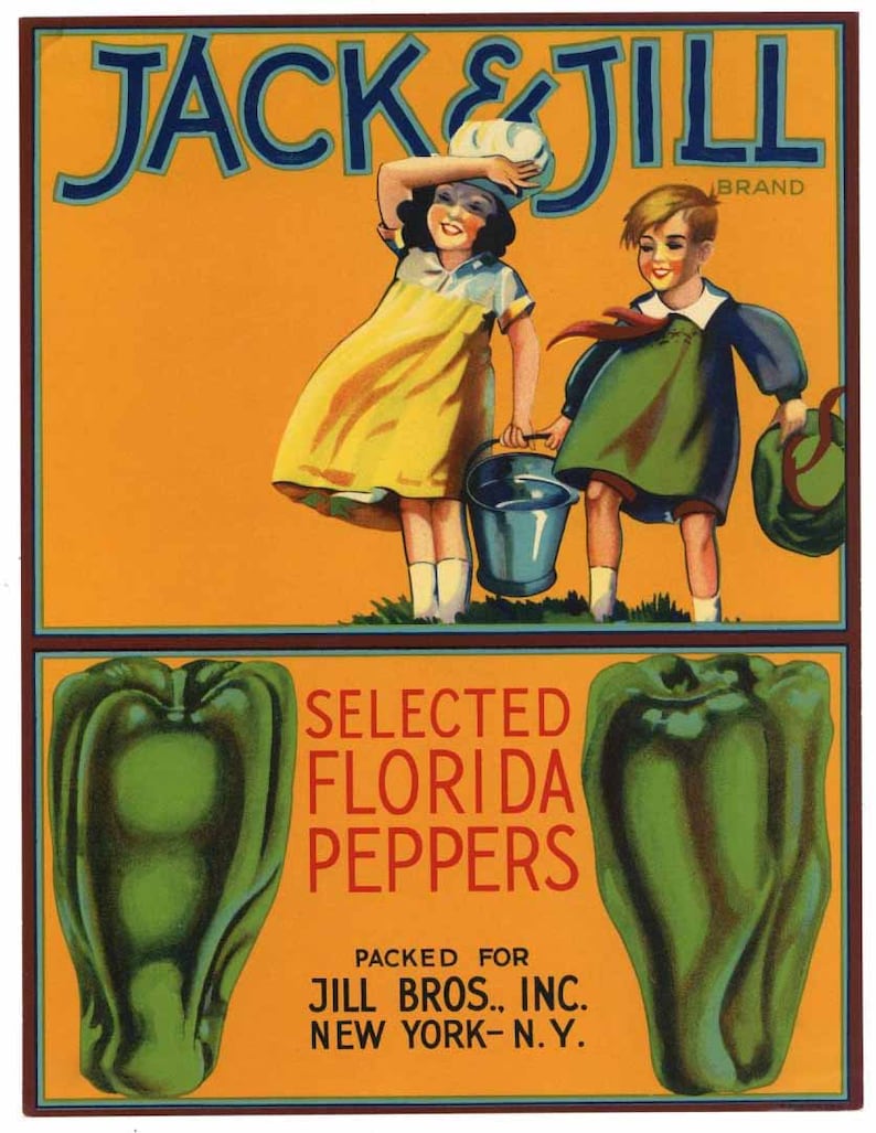 1930s Jack & Jill Original Vintage Pepper Florida Peppers Crate Label ...
