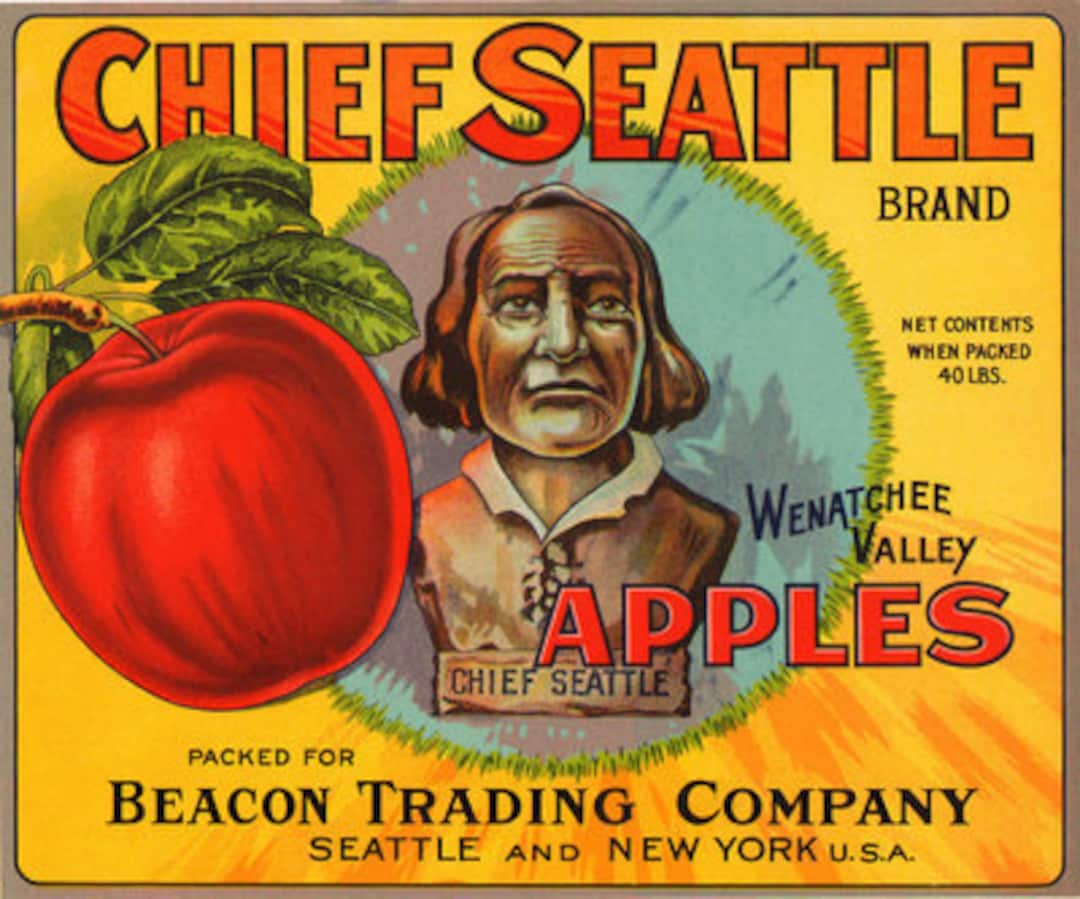 1930s Chief Seattle Indian Native American Early Red Apple Ad Art - Etsy