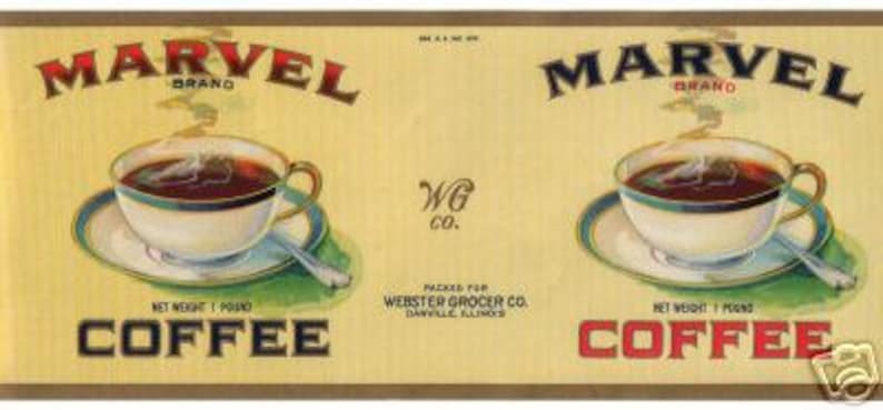 1920s Scarce Marvel Coffee Cup Unique Can Label Kitchen Art - Etsy