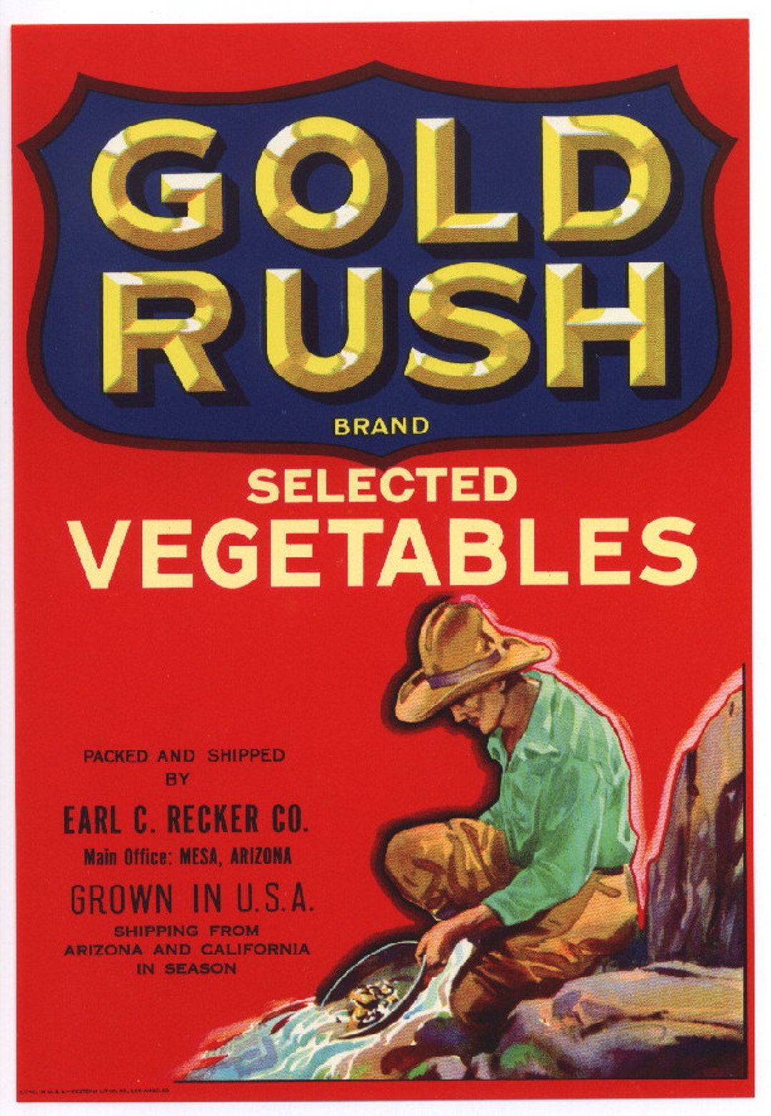 Vintage Gold Rush Panning Western Vegetable Crate Label - Etsy