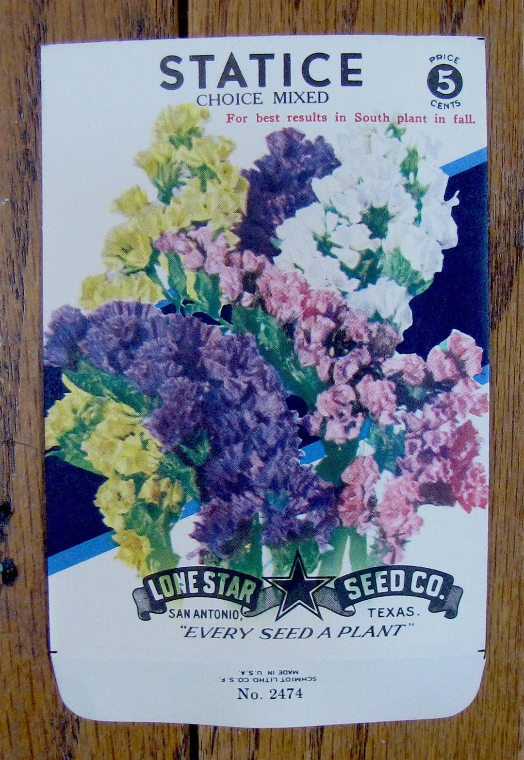 1940s Vintage Statice Flower 5 Cent Seed Pack NOS Lone Star Seed Co ...