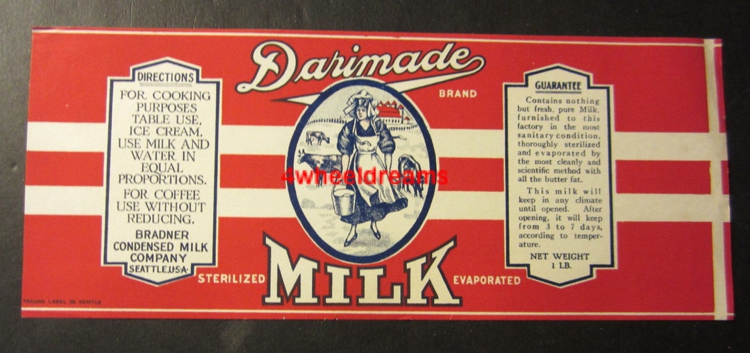1930s Milkmaid Milk Pail Maid Cows Bradner Seattle Evaporated Can Label ...