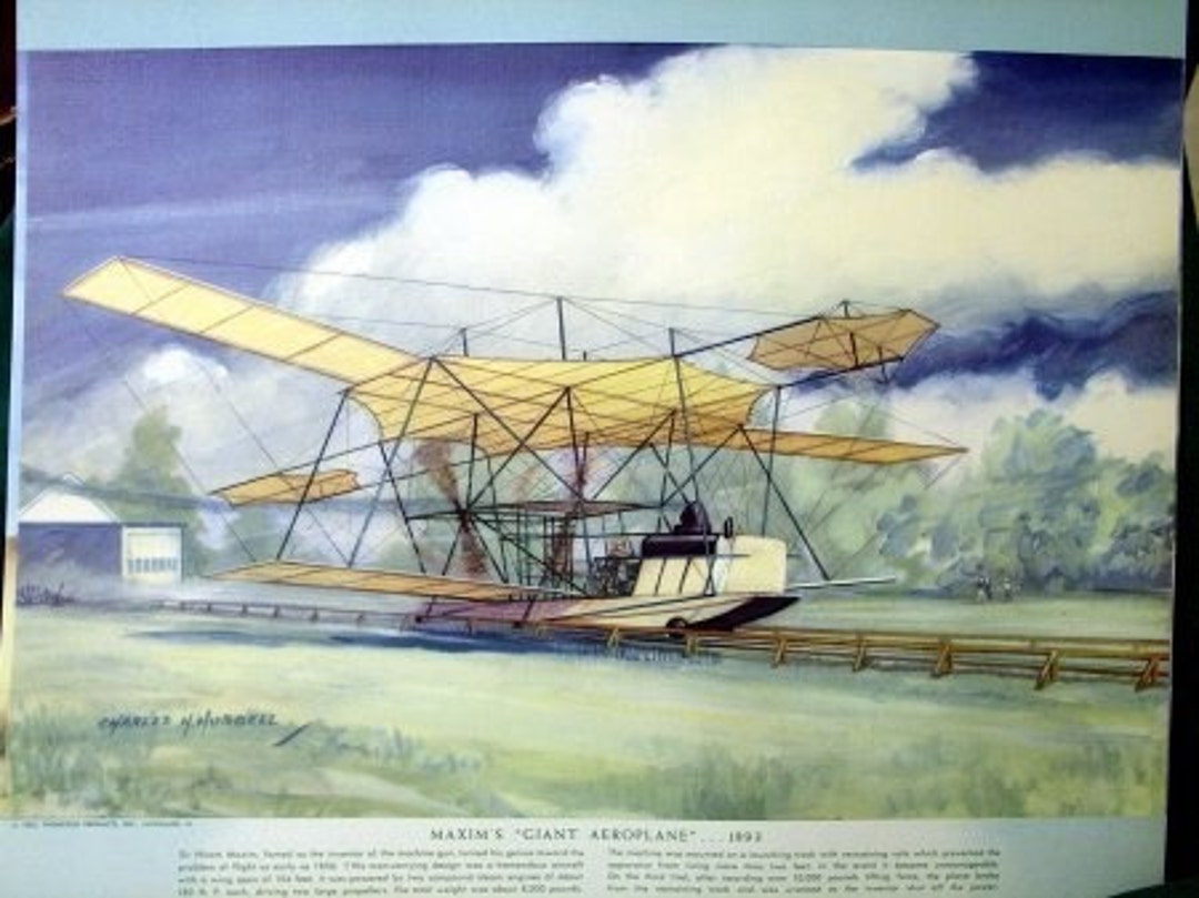 1893 Sir Hiram Maxim Machine Gun Inventor Giant Aeroplane Antique Plane ...