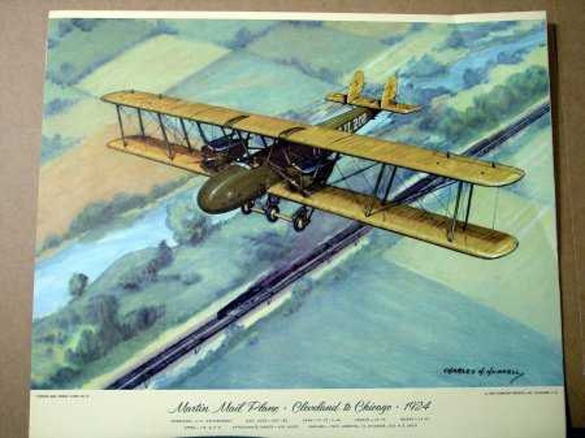 1924 Martin USPS Mail Plane Old Biplane Cleveland to Chicago - Etsy