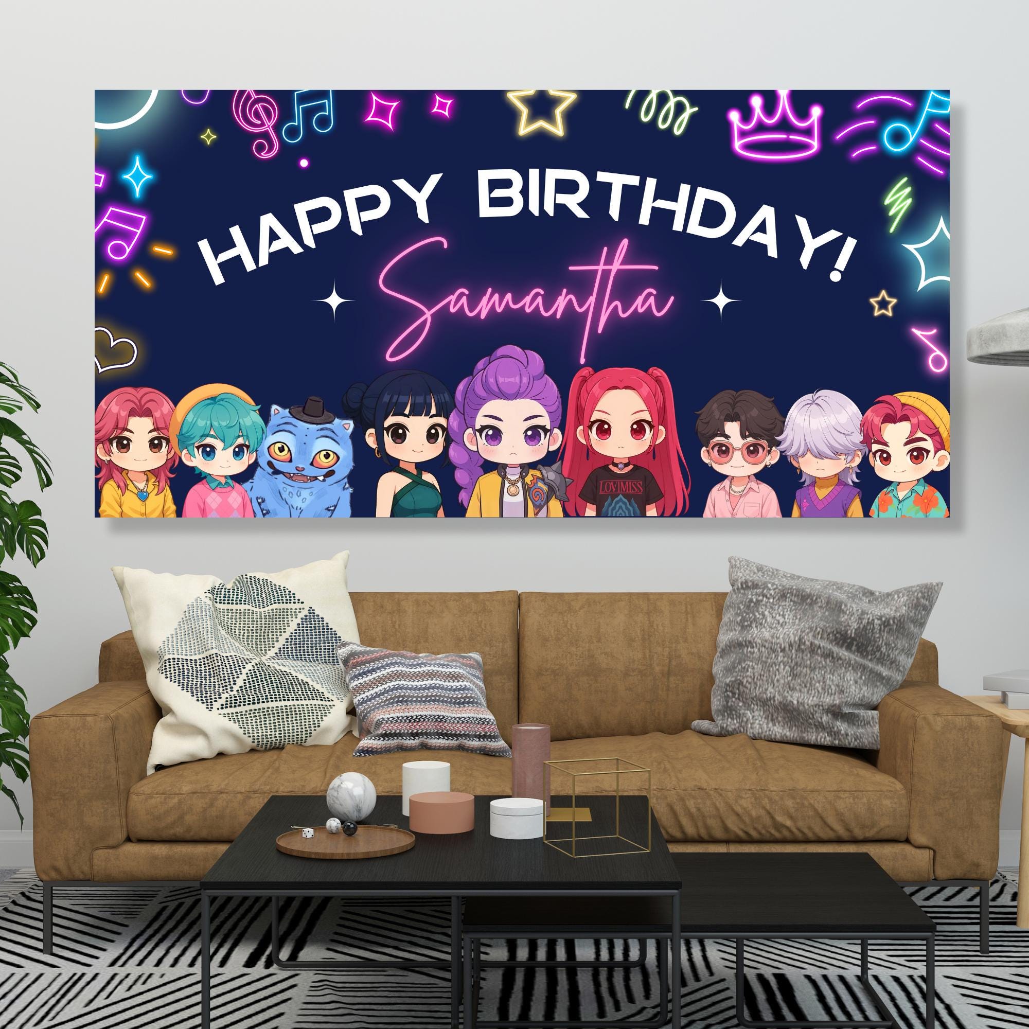 Kpop Demon Hunter Birthday Banner, Kpop Wall Backdrop, Kpop Anime Party ...