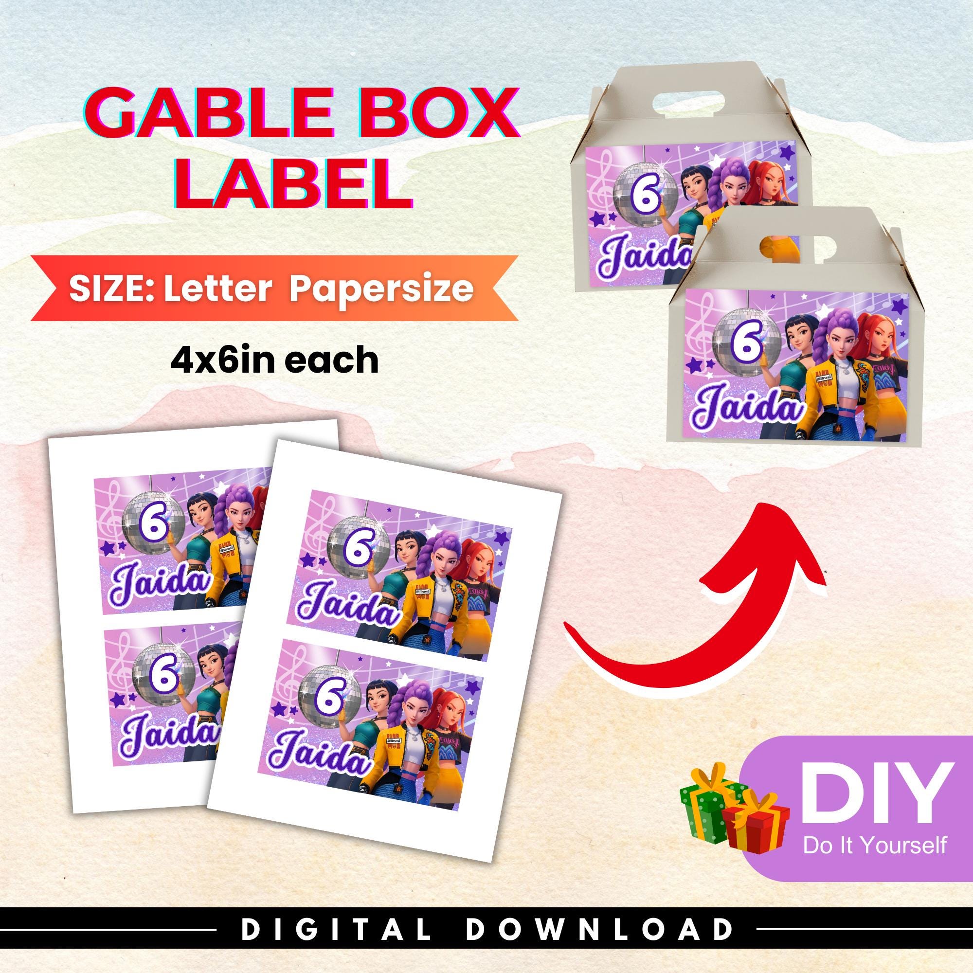 Kpop Demon Hunter Gable Box Label, Huntrix Favor Bag Label, Demon ...