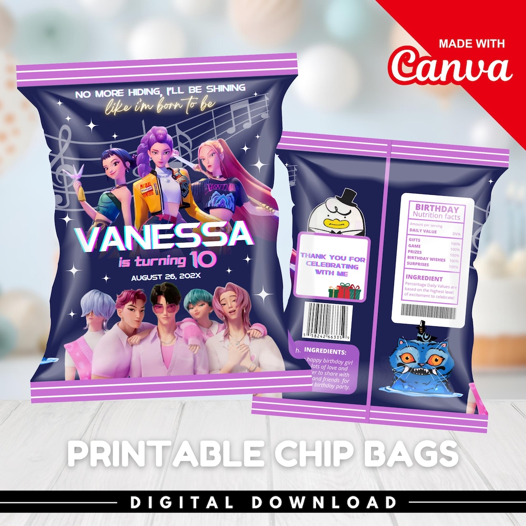 Personalized Kpop Demon Hunter Chip Bag Template, Kpop Party Supplies ...