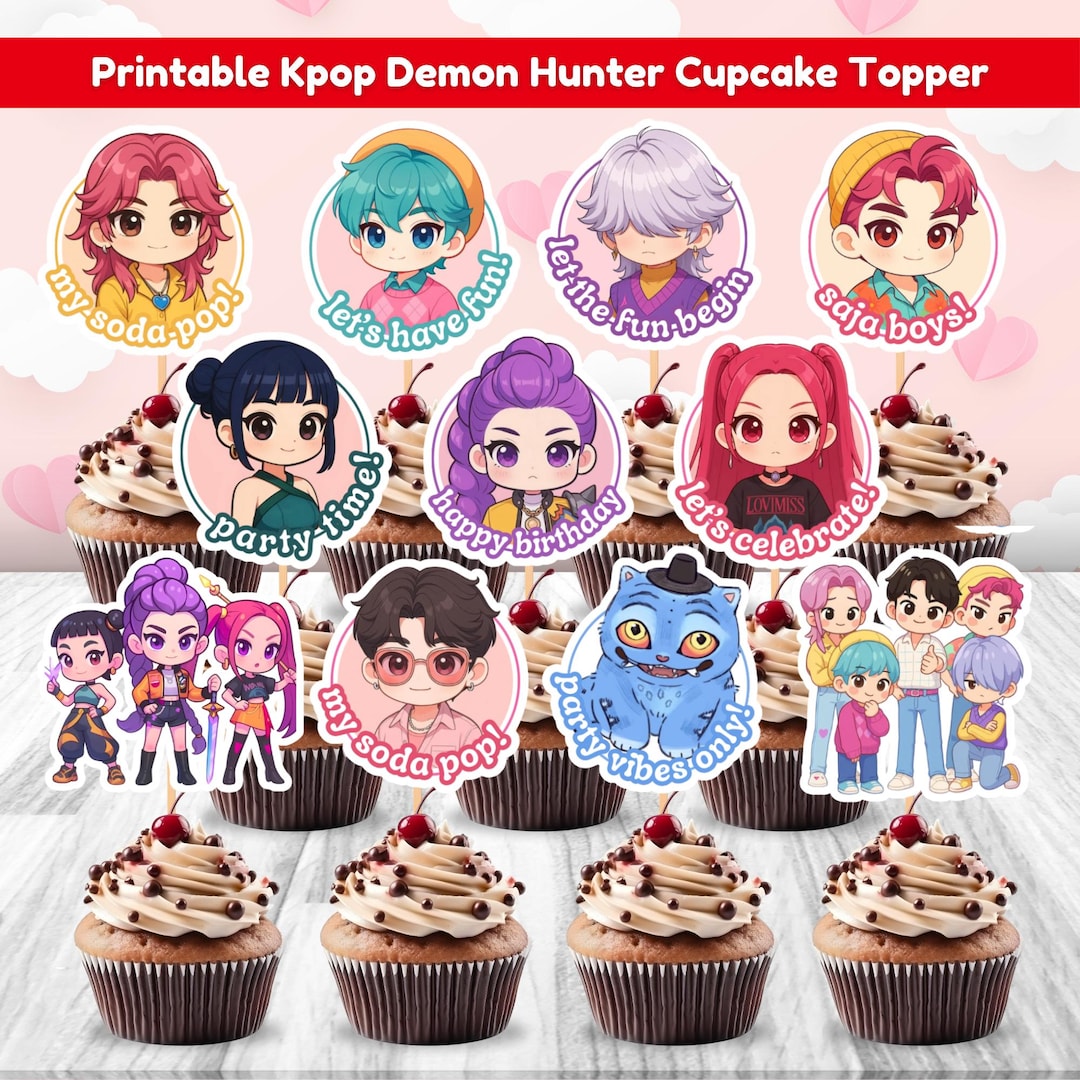 Kpop Demon Hunters Cupcake Toppers, Editable Kpop Cake Topper, Huntrix ...