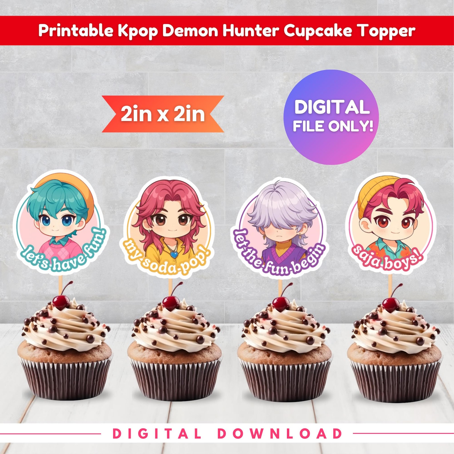 Kpop Demon Hunters Cupcake Toppers, Editable Kpop Cake Topper, Huntrix ...